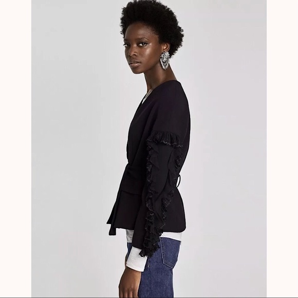 Zara | Jackets & Coats | Zara Ruffled Shirtjacket With Button Detail ...